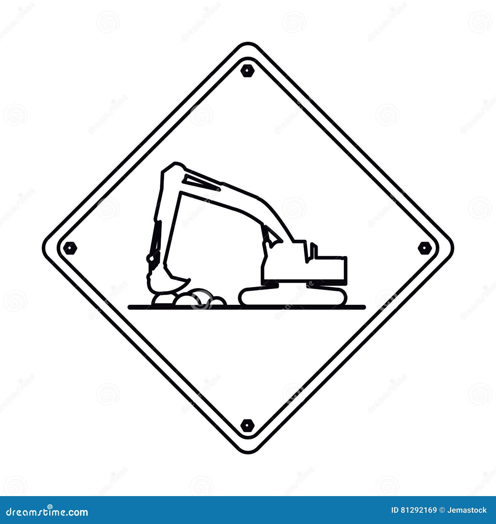 Excavator Truck Construction Work Hard Outline Stock Vector ...