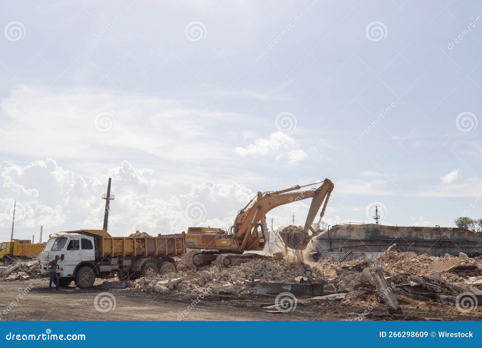 Excavator and Truck Doing Rubble Work Editorial Stock Image - Image of ...