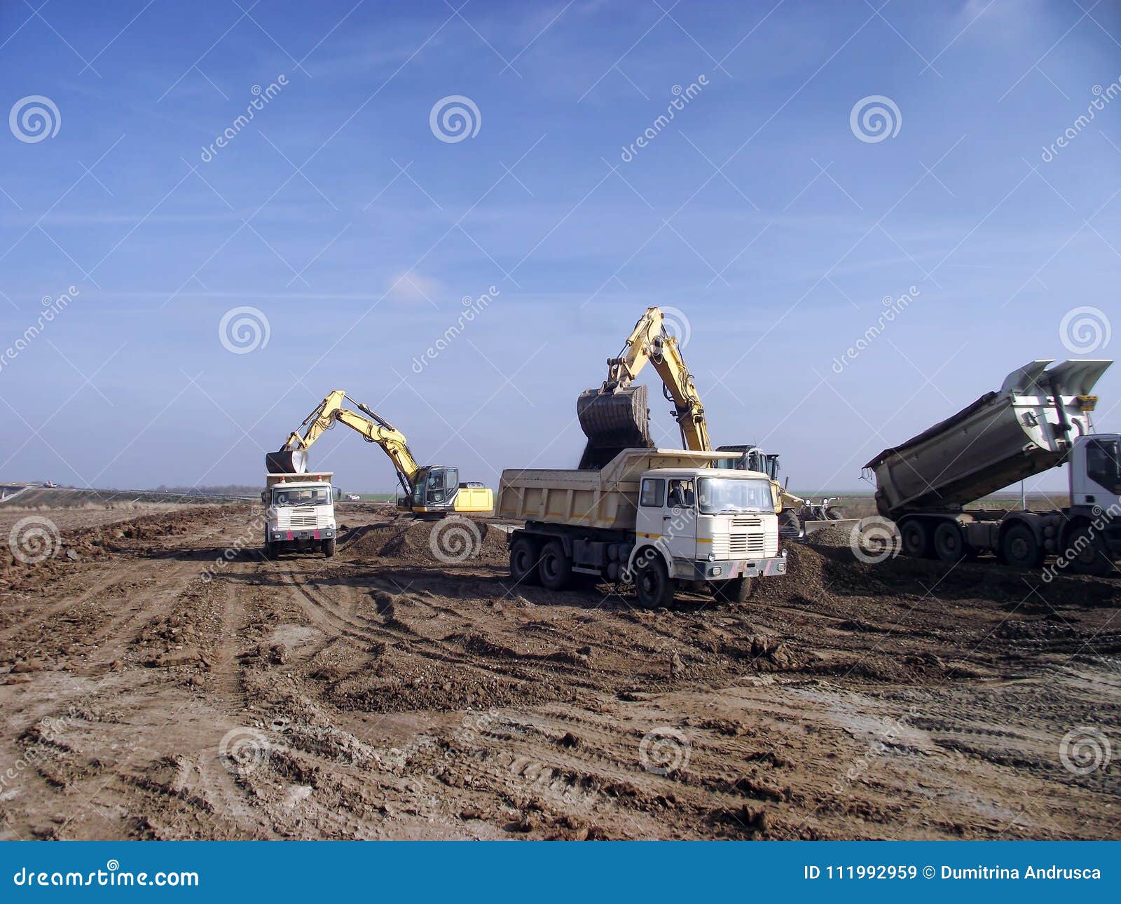 Excavator and truck stock image. Image of ground, dumping - 111992959