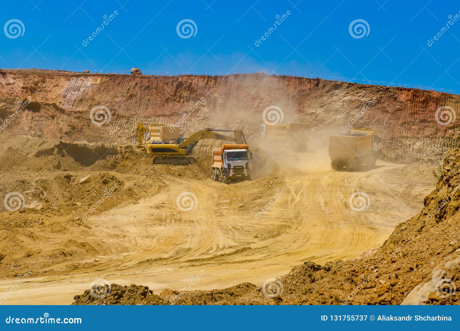Trucks Working in the Quarry Mining Stock Image - Image of violet ...