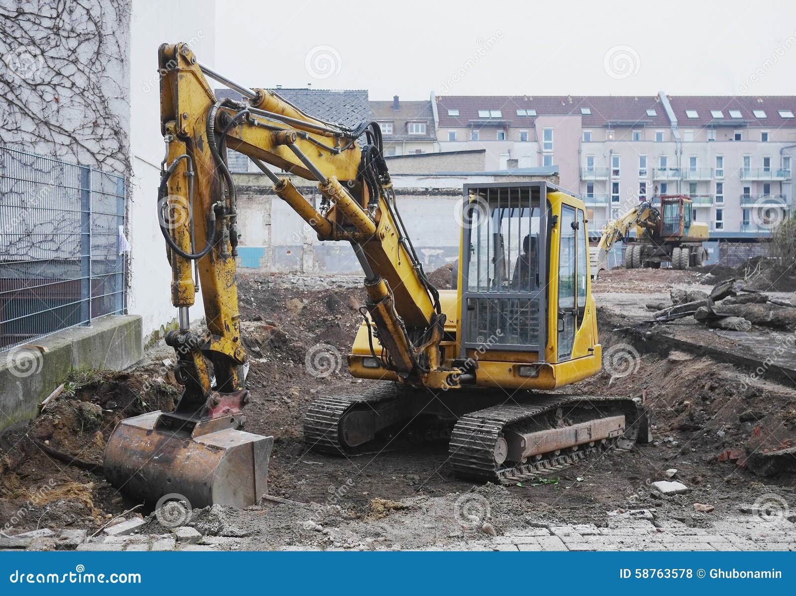 Excavator on an Urban Building Site Stock Photo - Image of construction ...