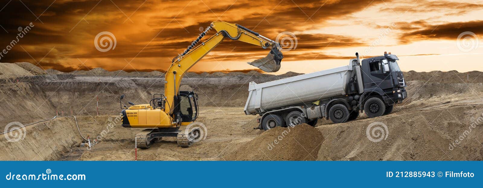 Excavator at Work on Construction Site Stock Image - Image of backhoe ...