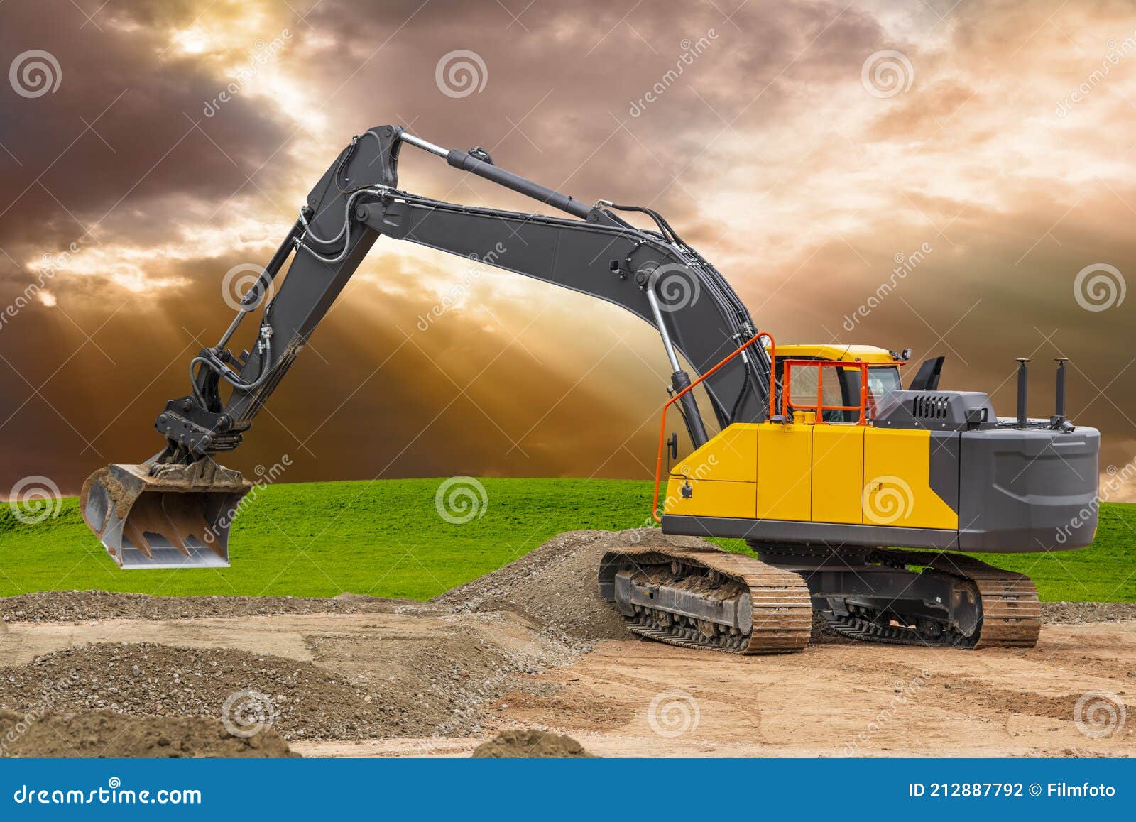 Excavator at Work on Construction Site Stock Photo - Image of outdoors ...