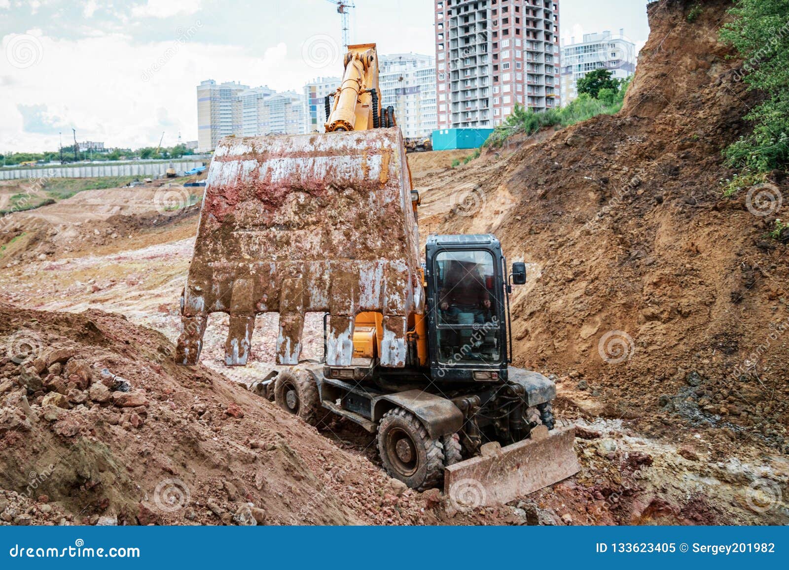 Excavator Digging the Ground. Bucket Closeup Stock Image - Image of ...