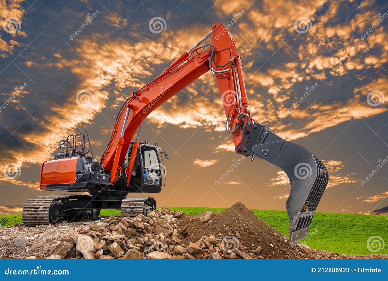 Excavator at Work on Construction Site Stock Image - Image of earthwork ...
