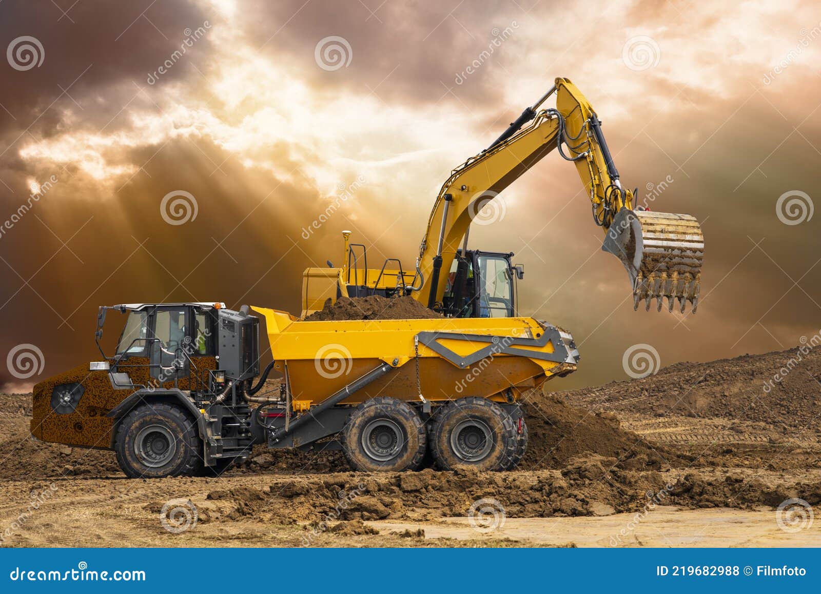 Excavator at Work on Construction Site Stock Photo - Image of land ...