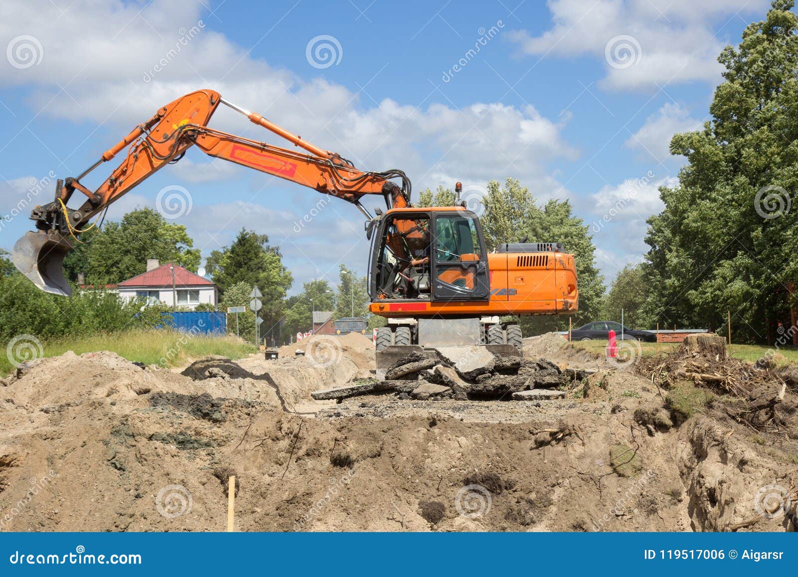 Excavator Work on Construction Site Stock Photo - Image of excavation ...