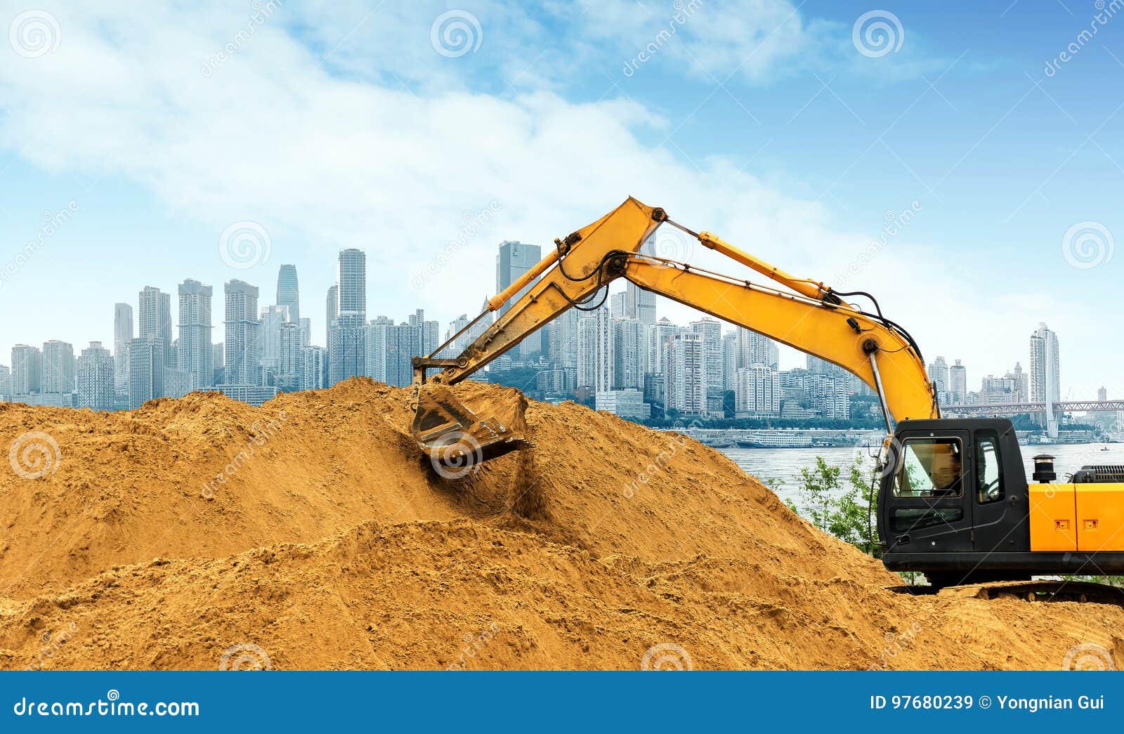 An excavator at work stock image. Image of hydraulic - 97680239