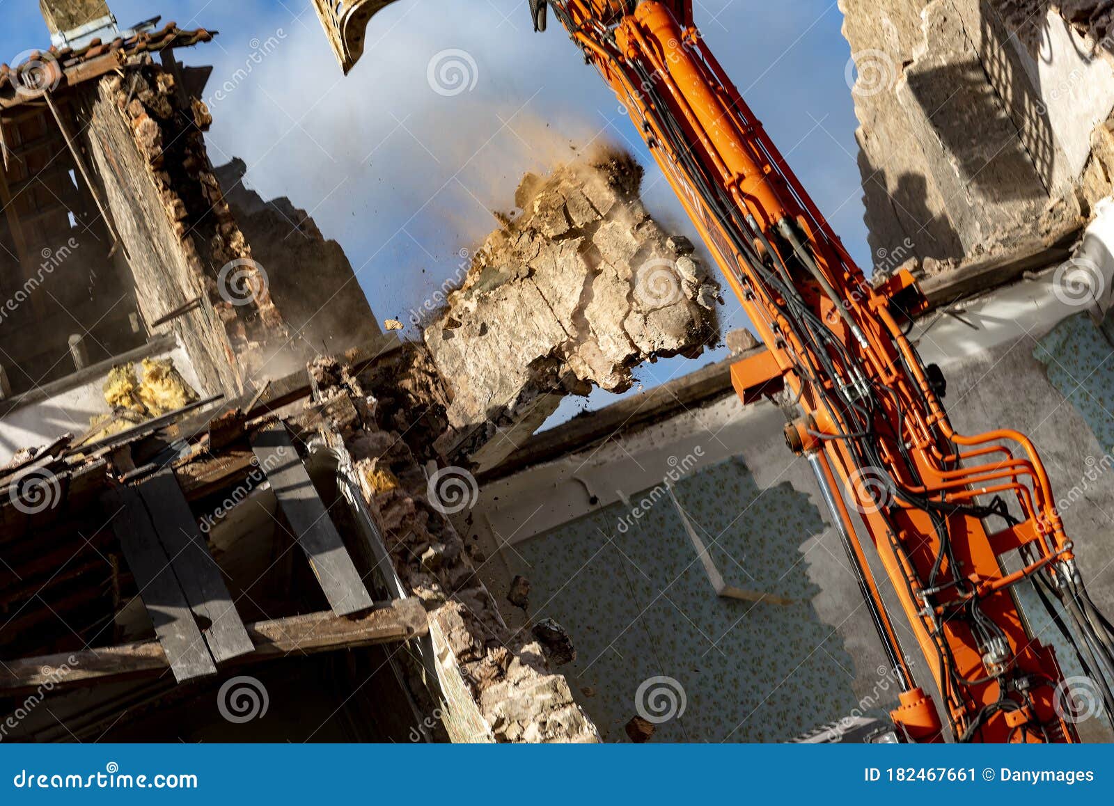Excavator at Work on Demolition Site Stock Image - Image of heavy ...