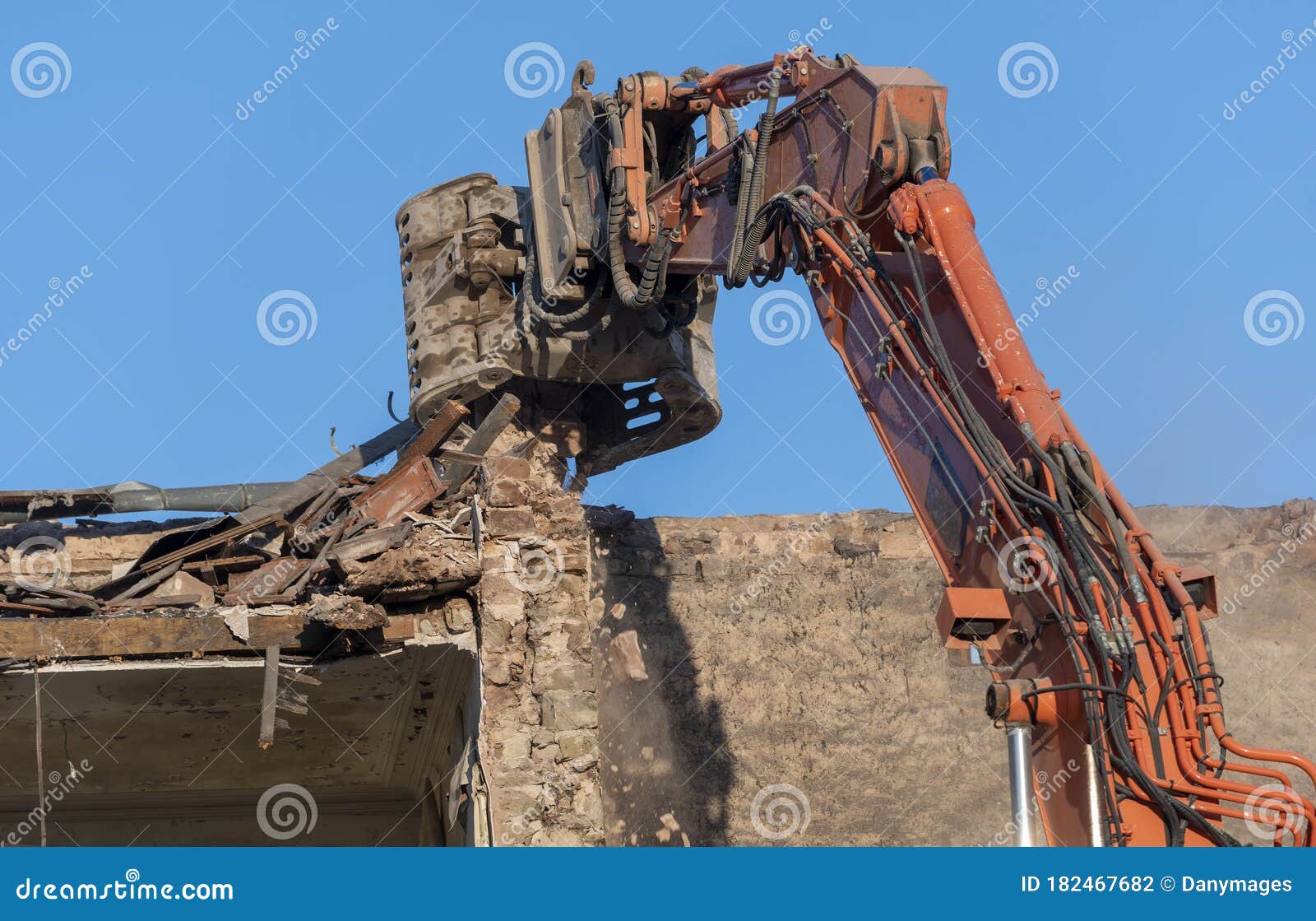 Excavator at Work on Demolition Site Stock Photo - Image of demolish ...