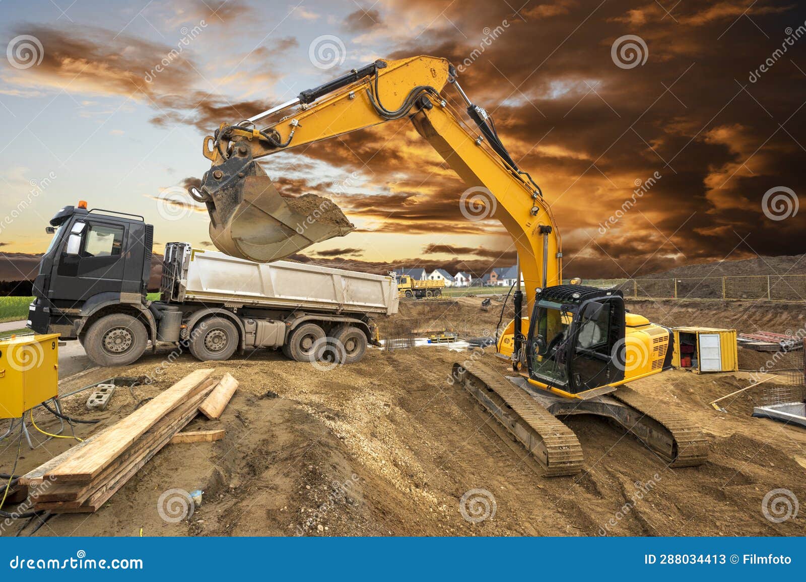 Excavator is in Work and Digging at Construction Site. Stock Image ...