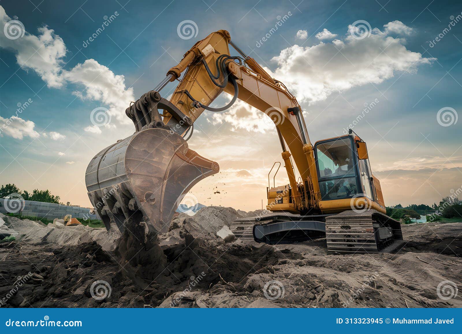 Excavator at Work, Digging Dirt on Construction Site, Industrious Scene ...