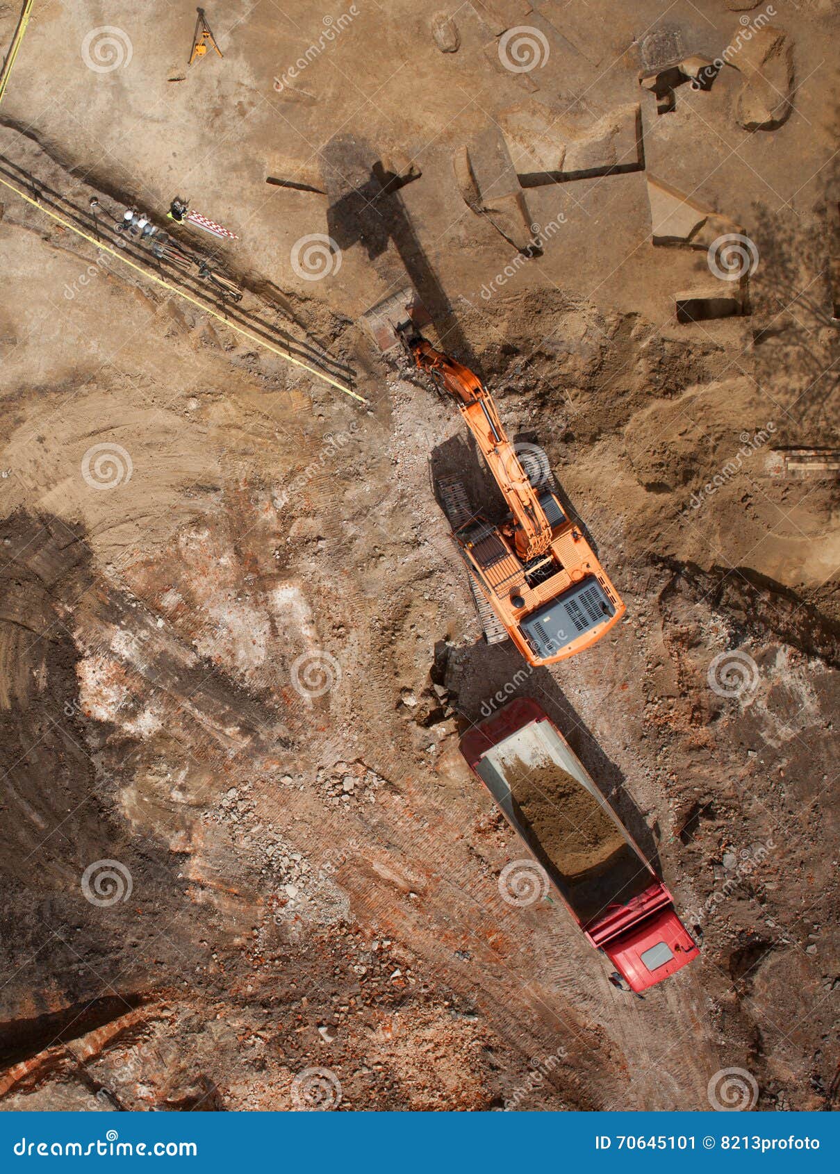 Excavator at work top view stock image. Image of construction - 70645101
