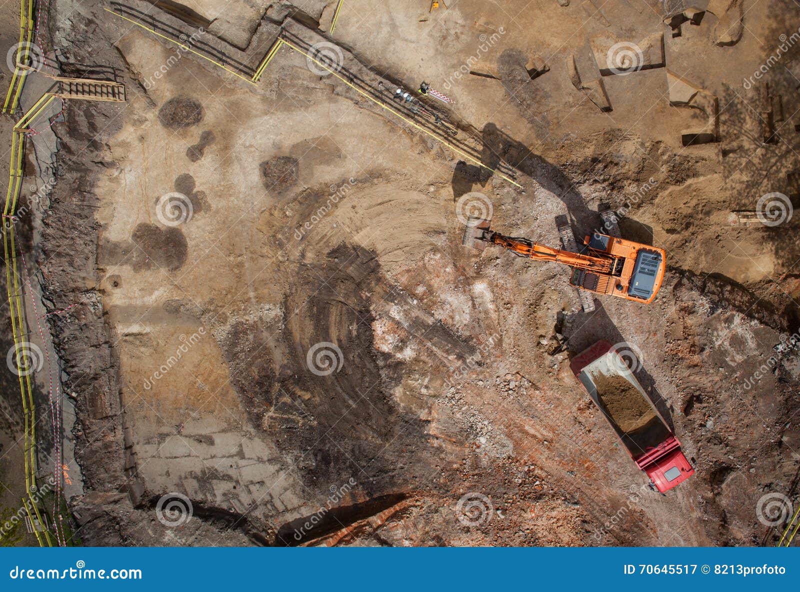 Excavator at work top view stock image. Image of earth - 70645517