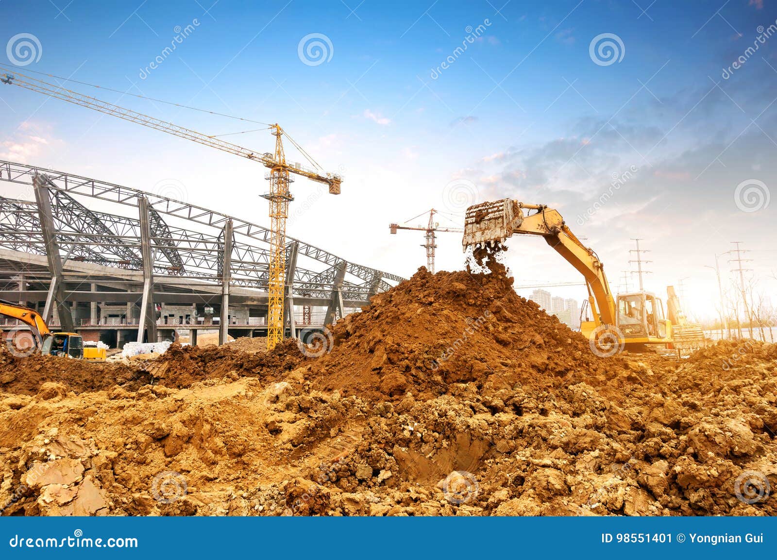 Excavator at work stock image. Image of industrial, hydraulic - 98551401