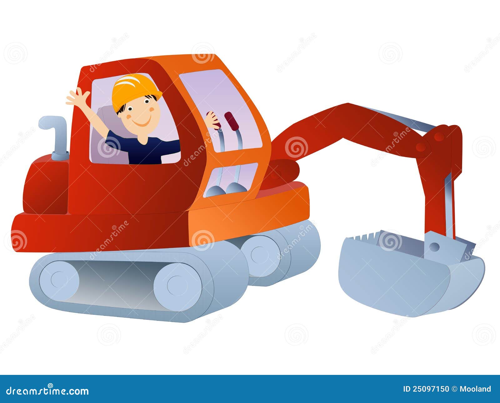 Excavator with Worker Illustration Stock Illustration - Illustration of ...