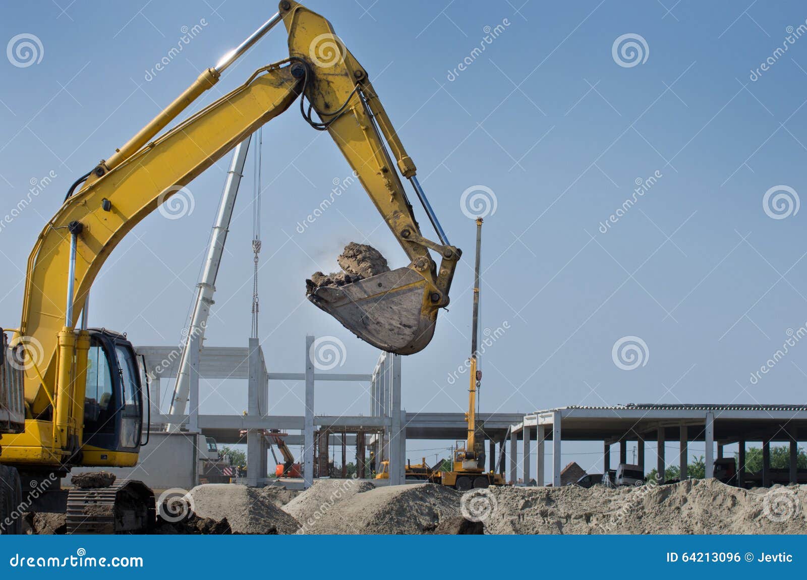 Excavator Working on Building Site Stock Photo - Image of elevator ...