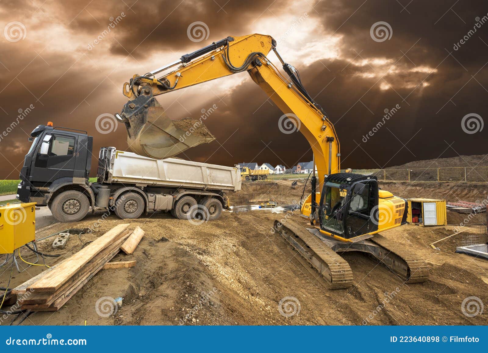 Excavator Working On The Repair Of Pipe Water And Sewerage On Road ...