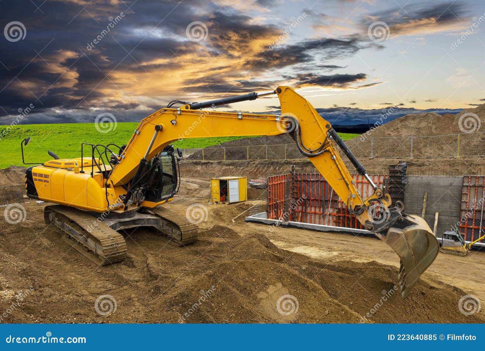 Excavator Working on Construction Site Stock Image - Image of ...