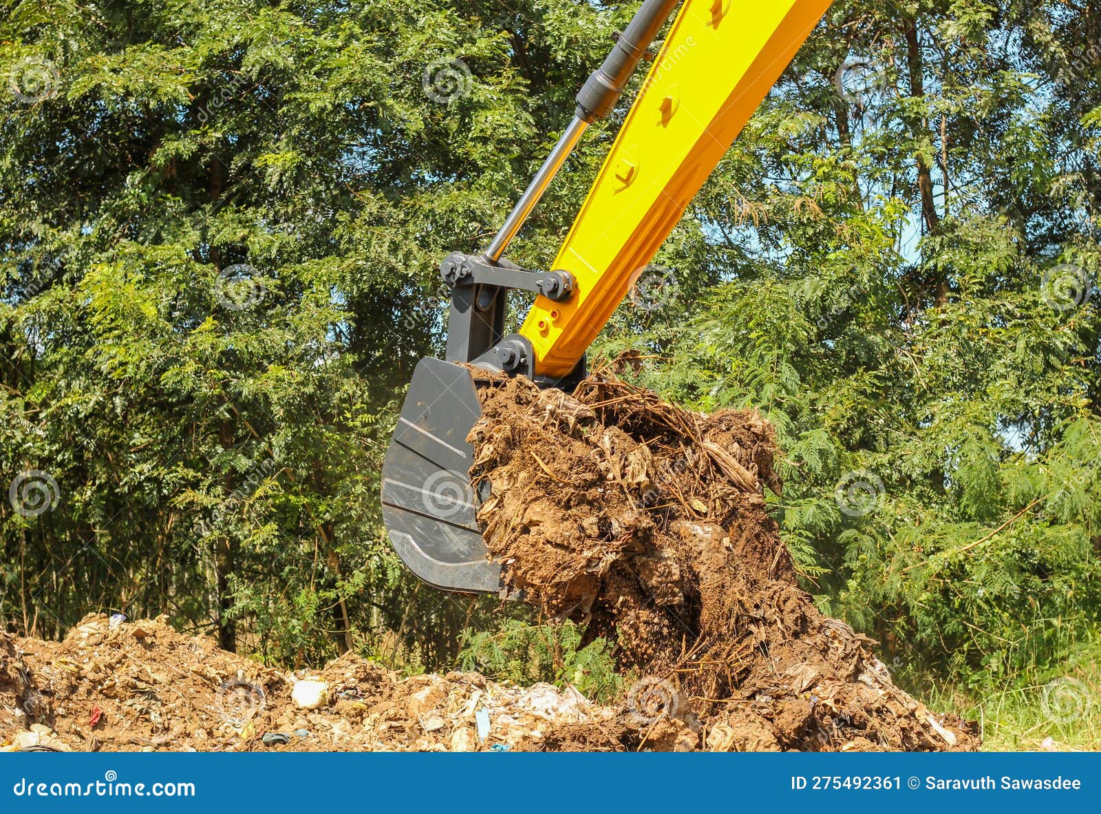 Excavator Working on Construction Site or Garbag Dump Stock Image ...
