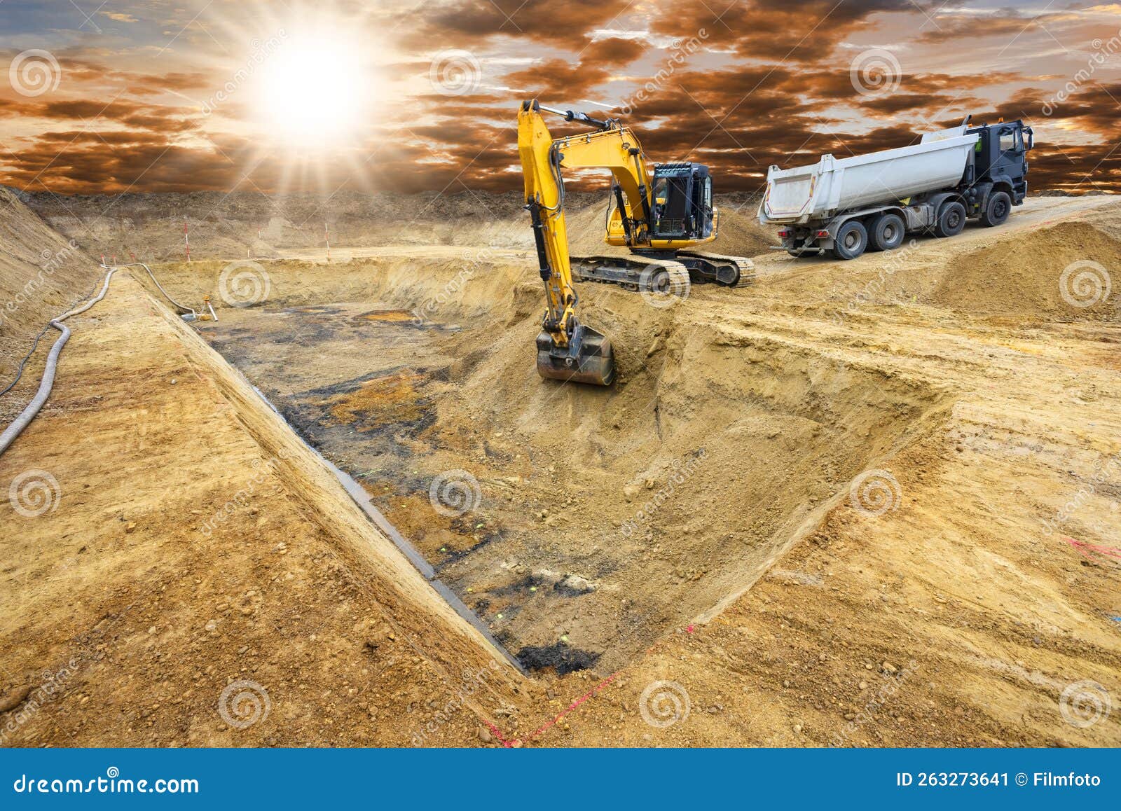 Excavator is Working and Digging in Construction Site Stock Image ...