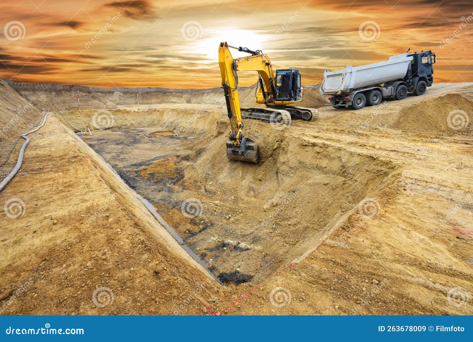 Excavator is Working and Digging at Construction Site Stock Image ...