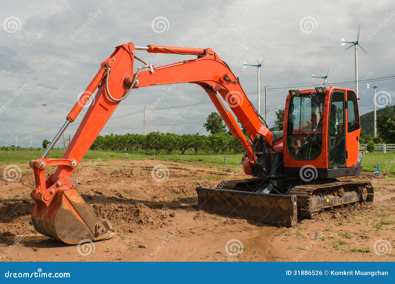 Excavator Working in the Farmland Stock Photo - Image of machinery ...