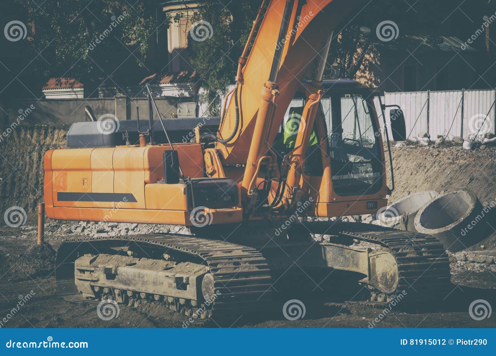 Excavator Working in Job Site. Stock Photo - Image of eguipment ...