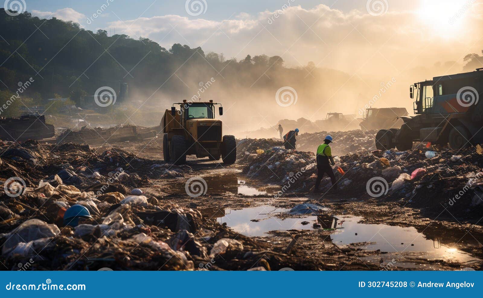 Excavator Working on the Landfill. Environmental Pollution Stock Photo ...