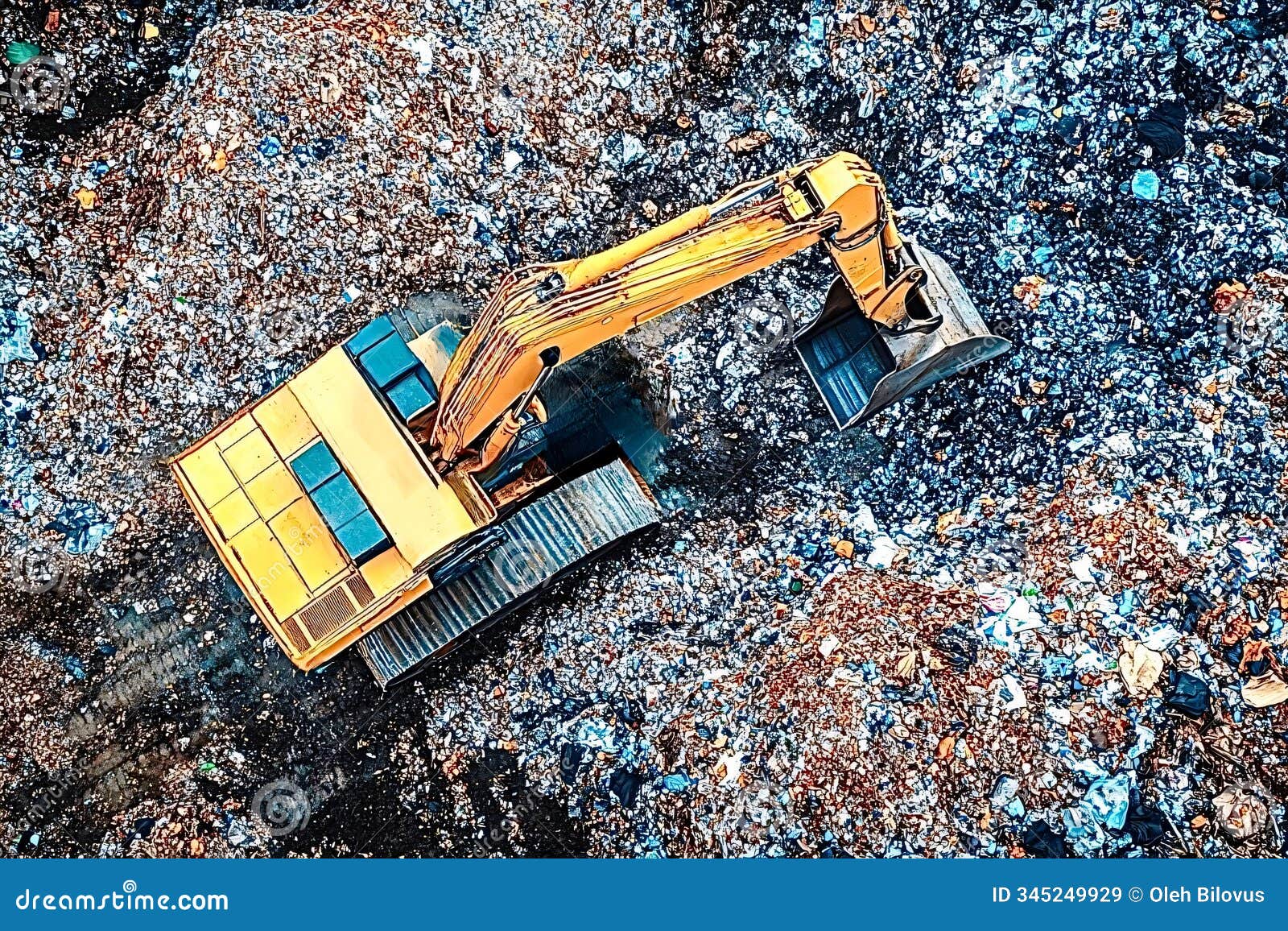 Yellow Excavator Working on a Landfill Site Managing Waste Stock Image ...