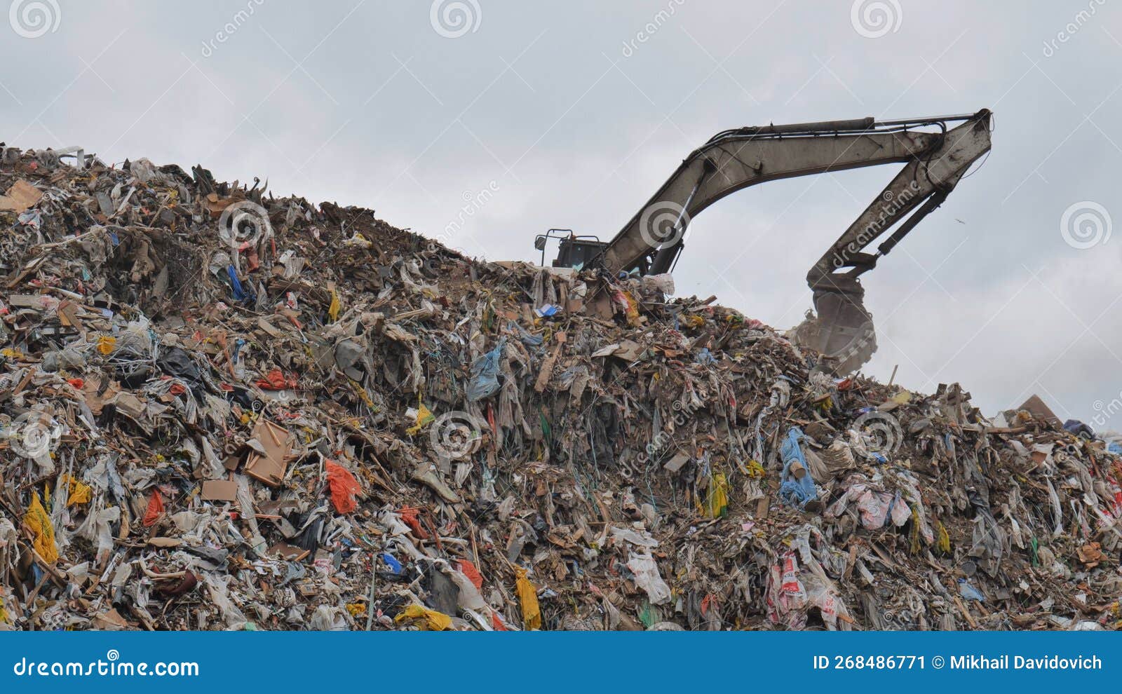 An Excavator Working at a Landfill Near the City. Stock Image - Image ...