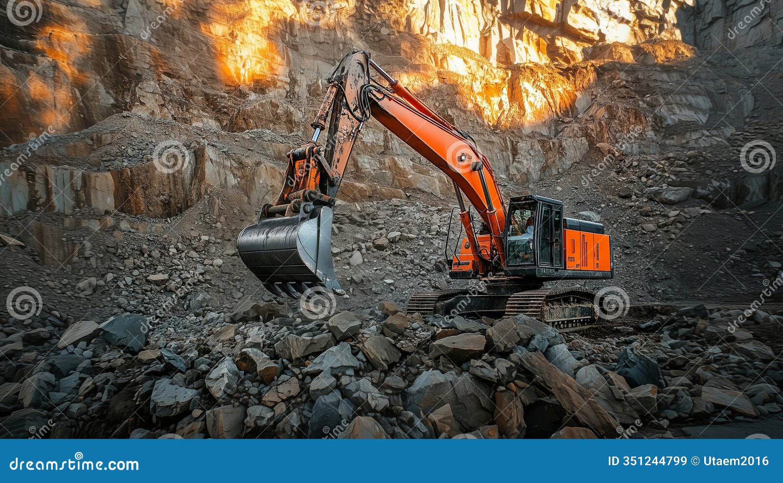Excavator Working in a Quarry Mining Granite or Ore Stock Image - Image ...