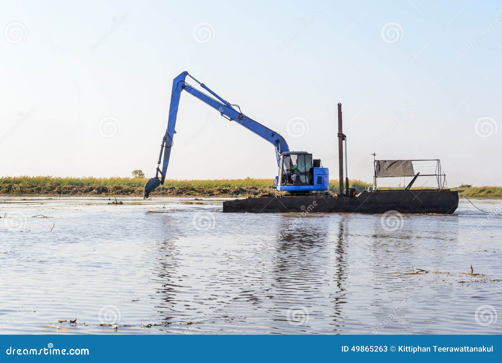 Excavator Working in the River Stock Image - Image of industrial, site ...