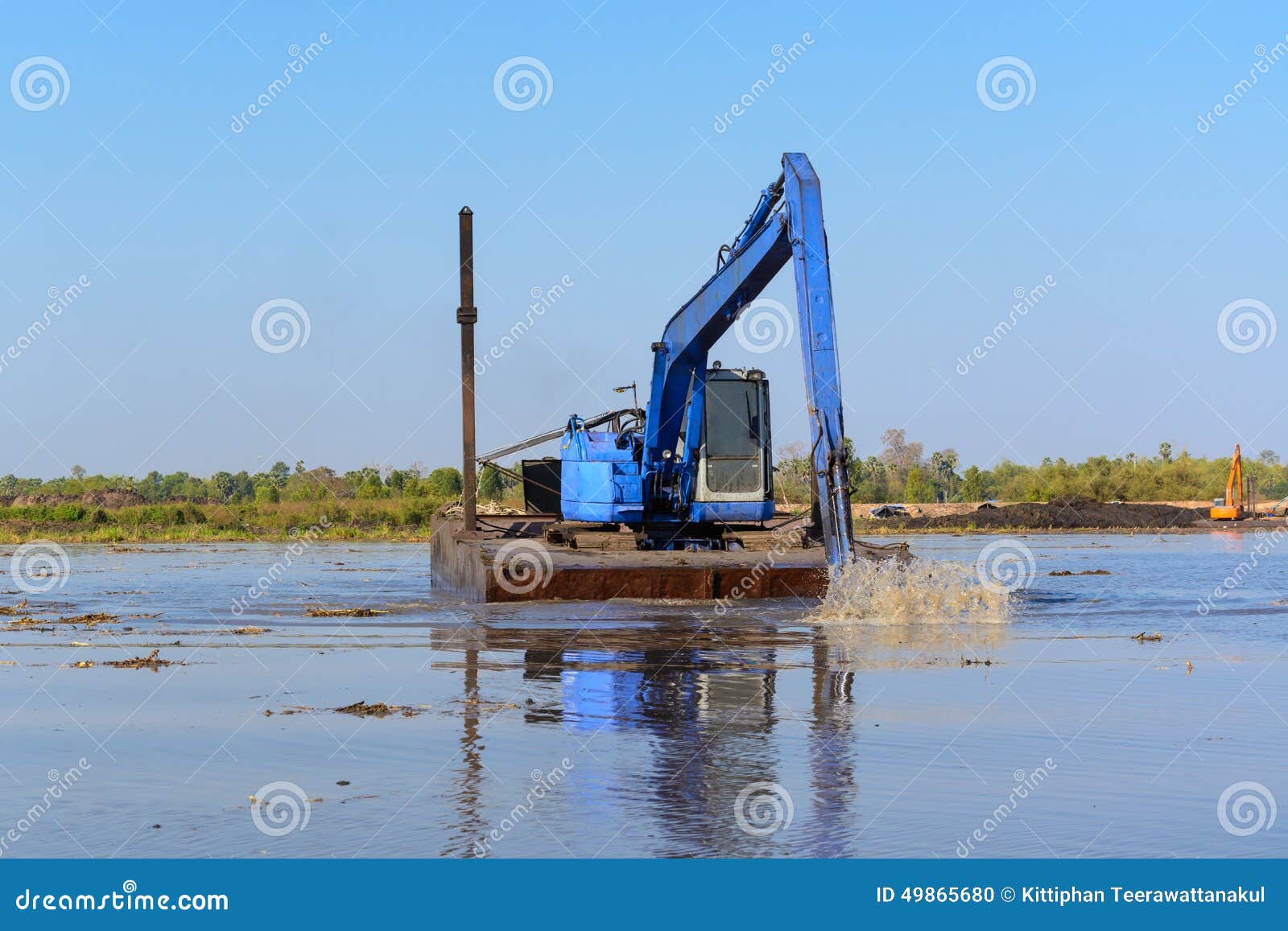 Excavator Working in the River Stock Photo - Image of construction ...