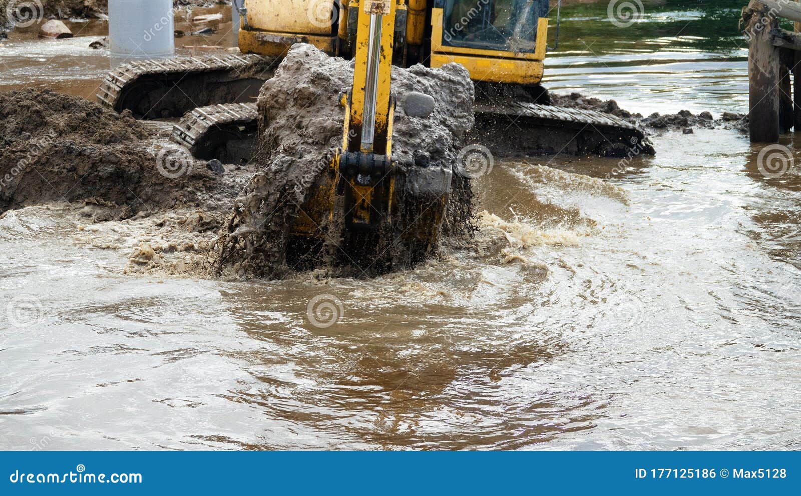 Excavator Working in the River Stock Photo - Image of road, ancient ...