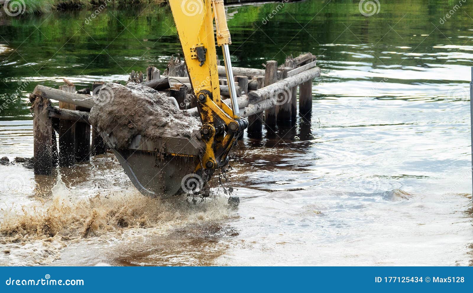 Excavator Working in the River Stock Photo - Image of shovel, bucket ...