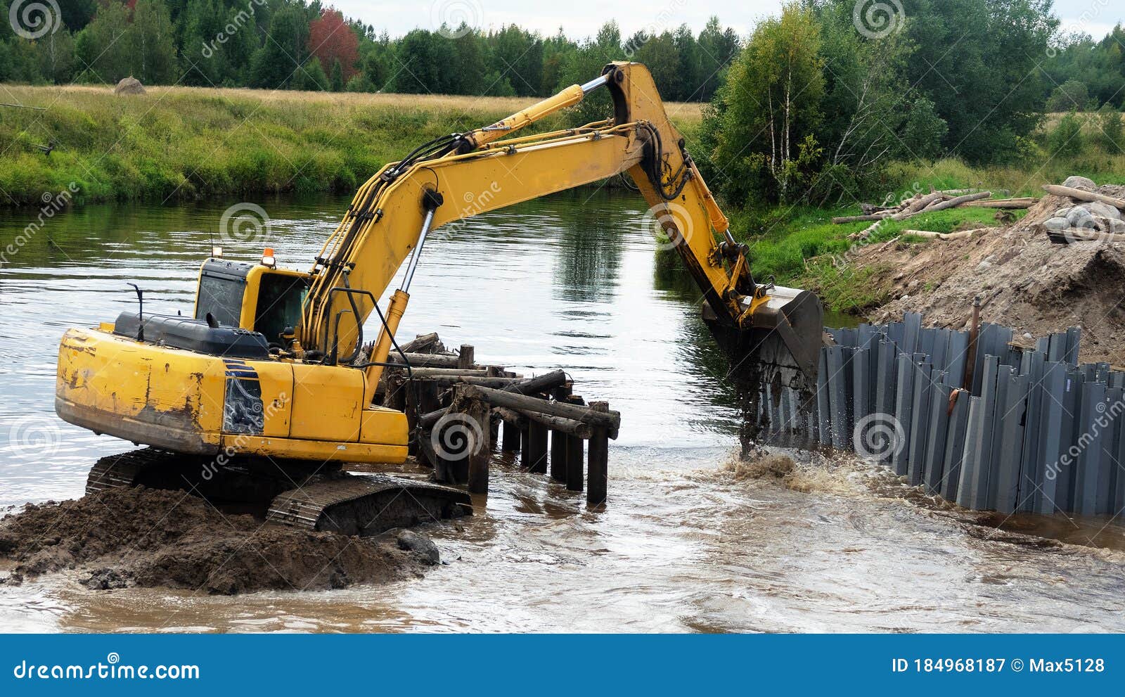 Excavator Working in the River Stock Image - Image of bucket, work ...