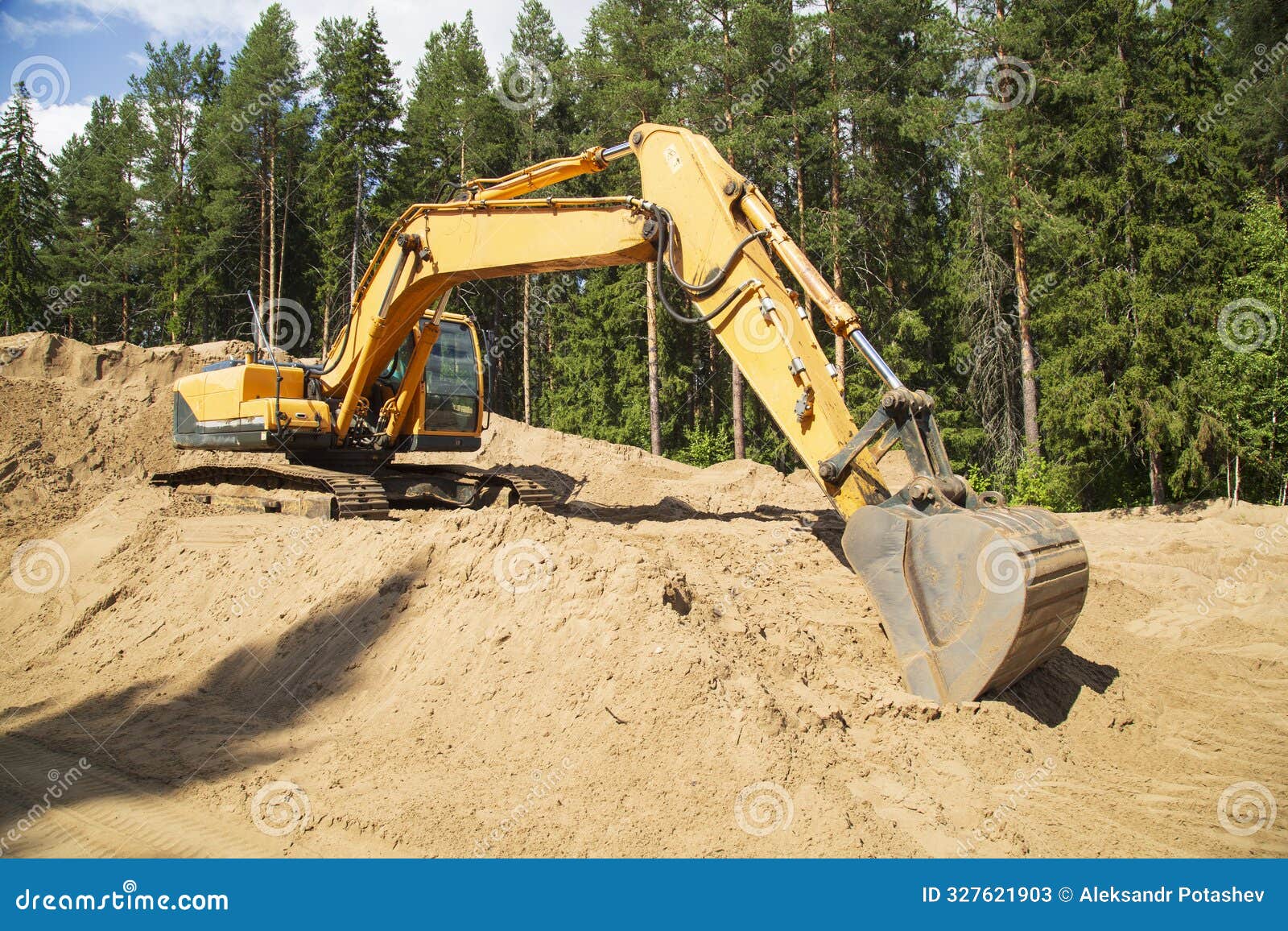 The Excavator is Working in a Sand Loading Quarry Stock Image - Image ...