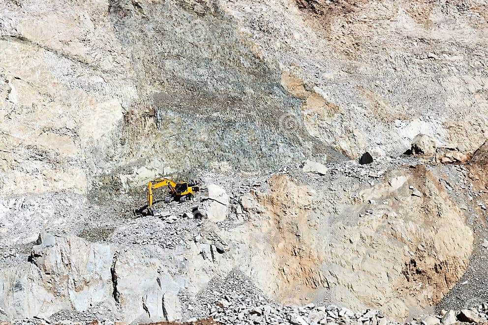 Excavator Working on the Slope of the Cliff Stock Image - Image of ...
