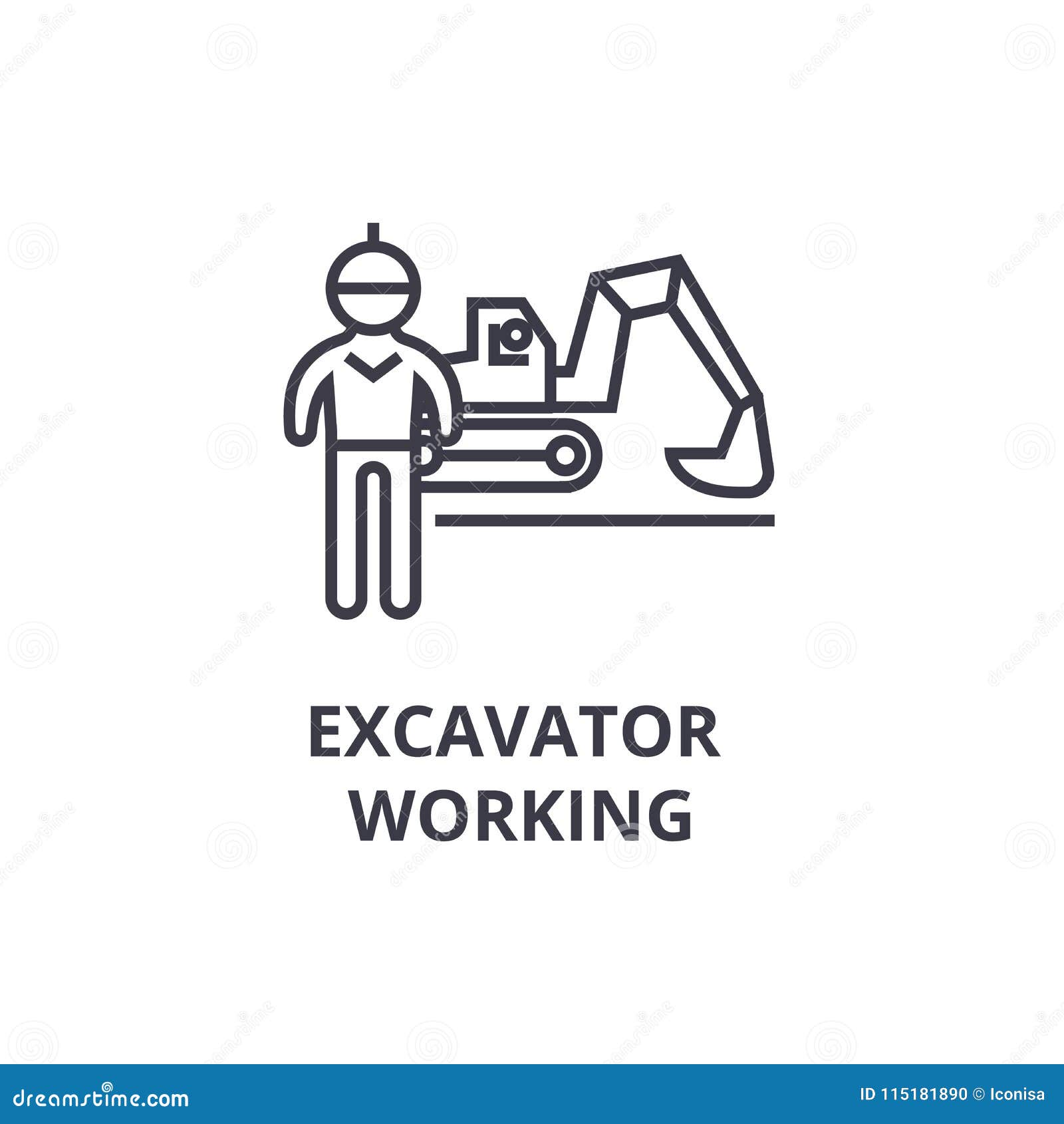 Excavator Working Thin Line Icon, Sign, Symbol, Illustation, Linear ...