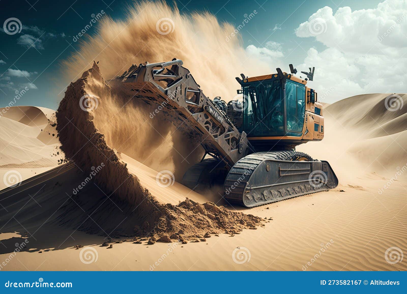 Excavator Working in Windswept Desert, Sifting through the Sands Stock ...