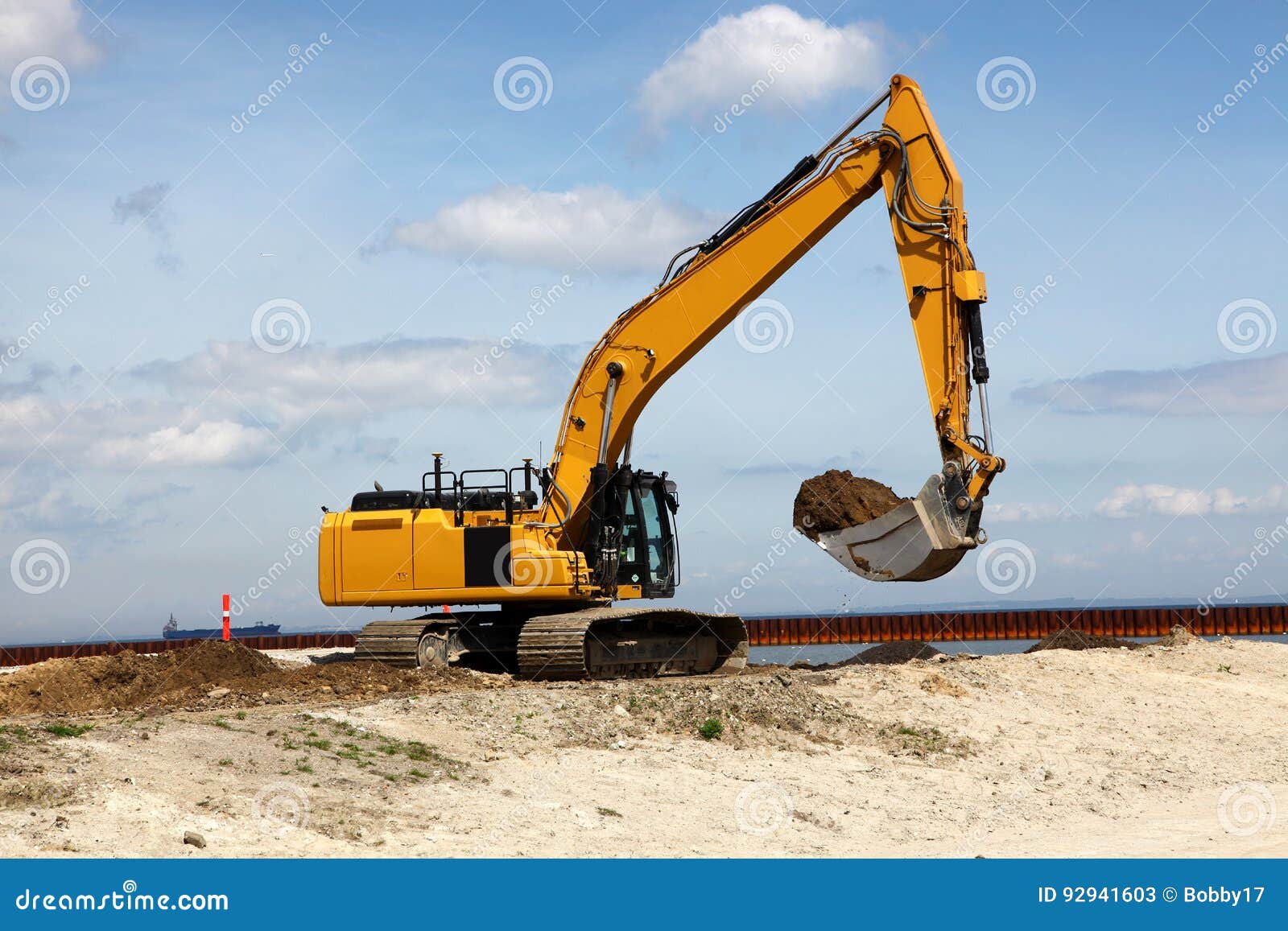 Excavator Works on a Construction Site Stock Image - Image of outdoors ...