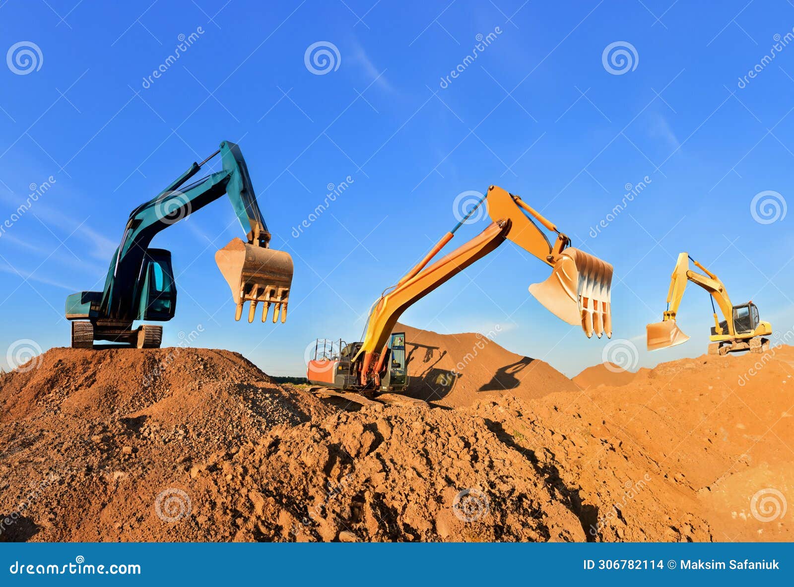Excavator Works on a Construction Site during Excavation Work Against a ...