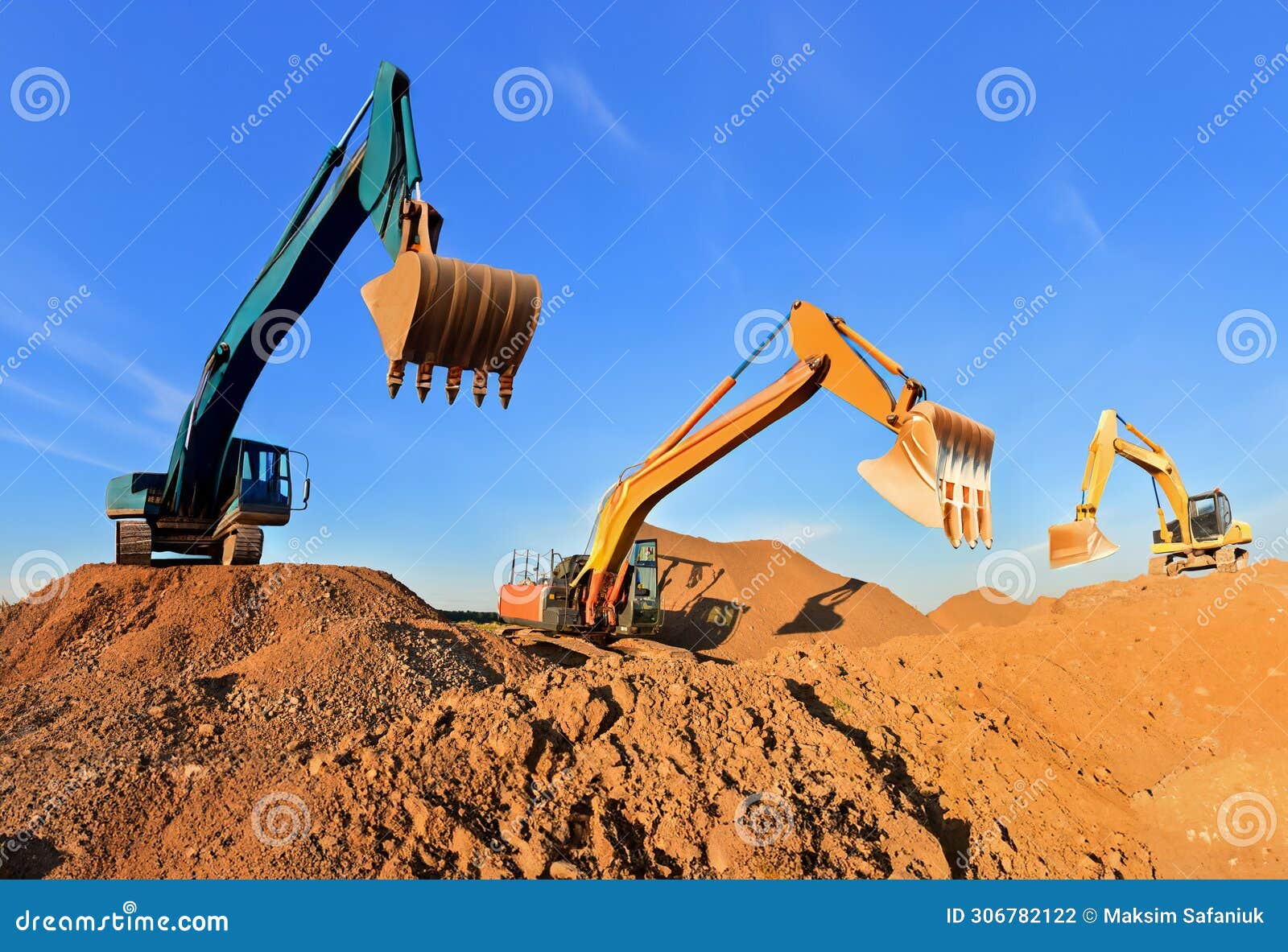 Excavator Works on a Construction Site during Excavation Work Against a ...