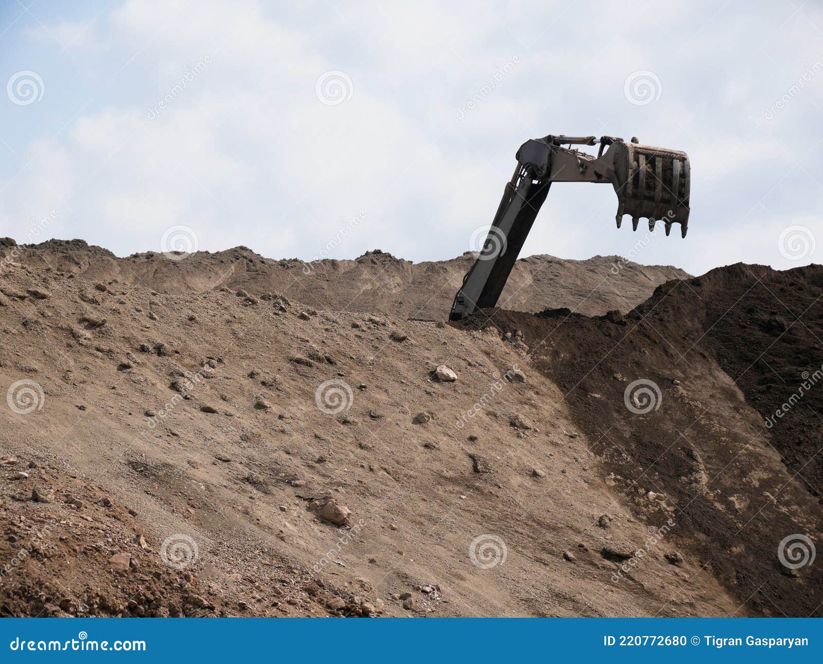 Excavator Works on a Dump in Open Pit Mining. Heavy Construction ...