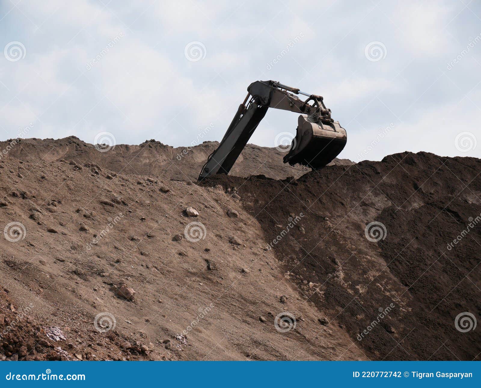 Excavator Works on a Dump in Open Pit Mining. Heavy Construction ...