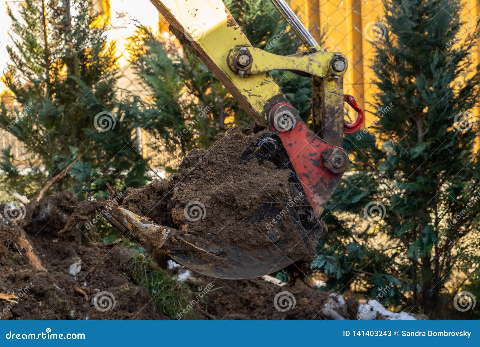 An Excavator Works in the Garden, Removing a Root Stock Image - Image ...