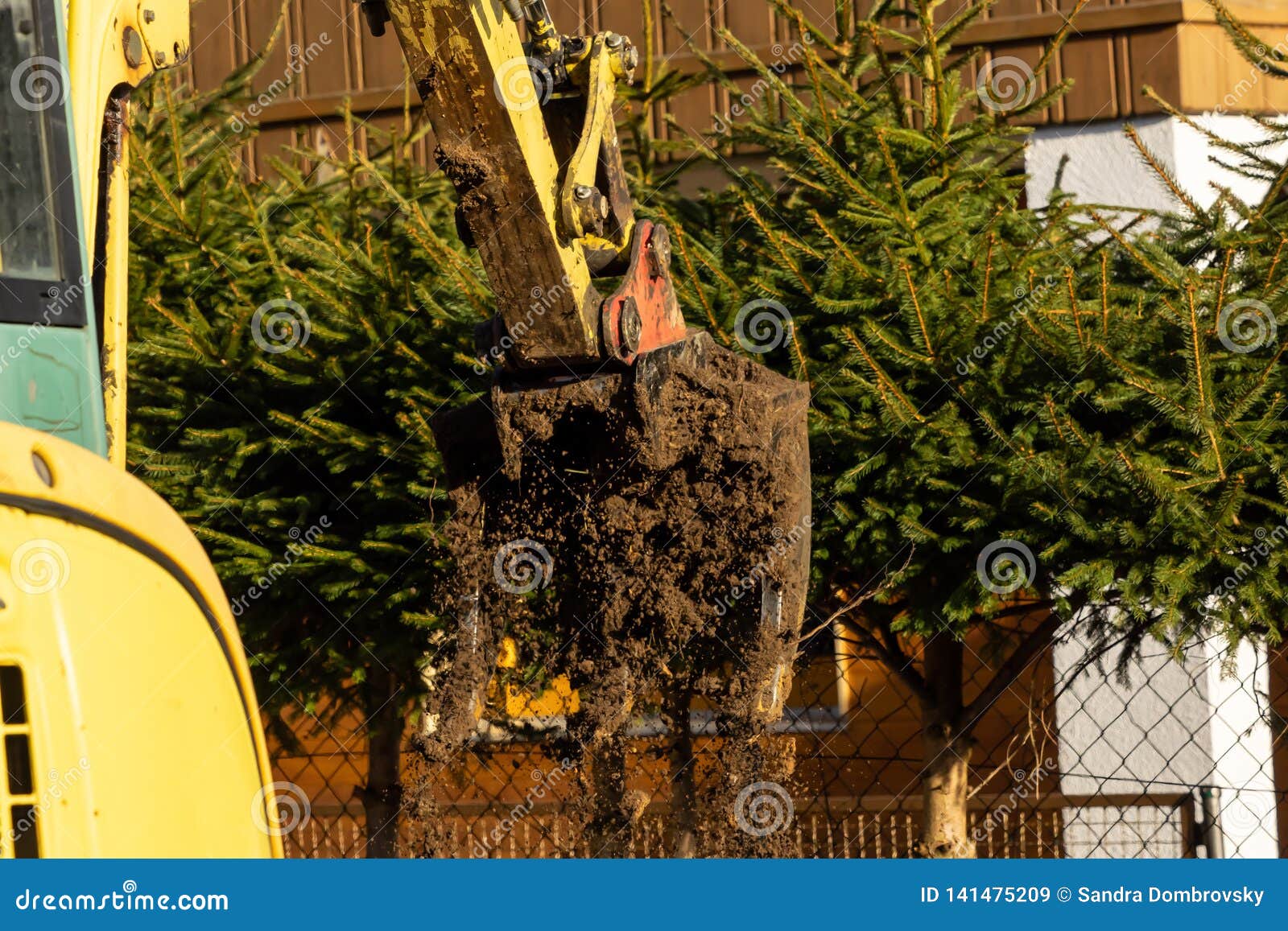 An Excavator Works in the Garden, Removing a Root Stock Image - Image ...