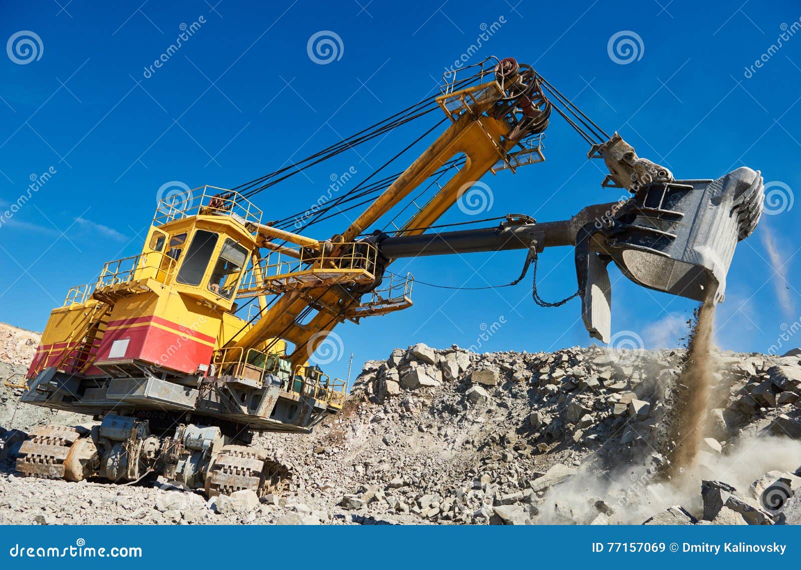 Excavator Works with Granite or Ore at Opencast Mining Stock Image ...