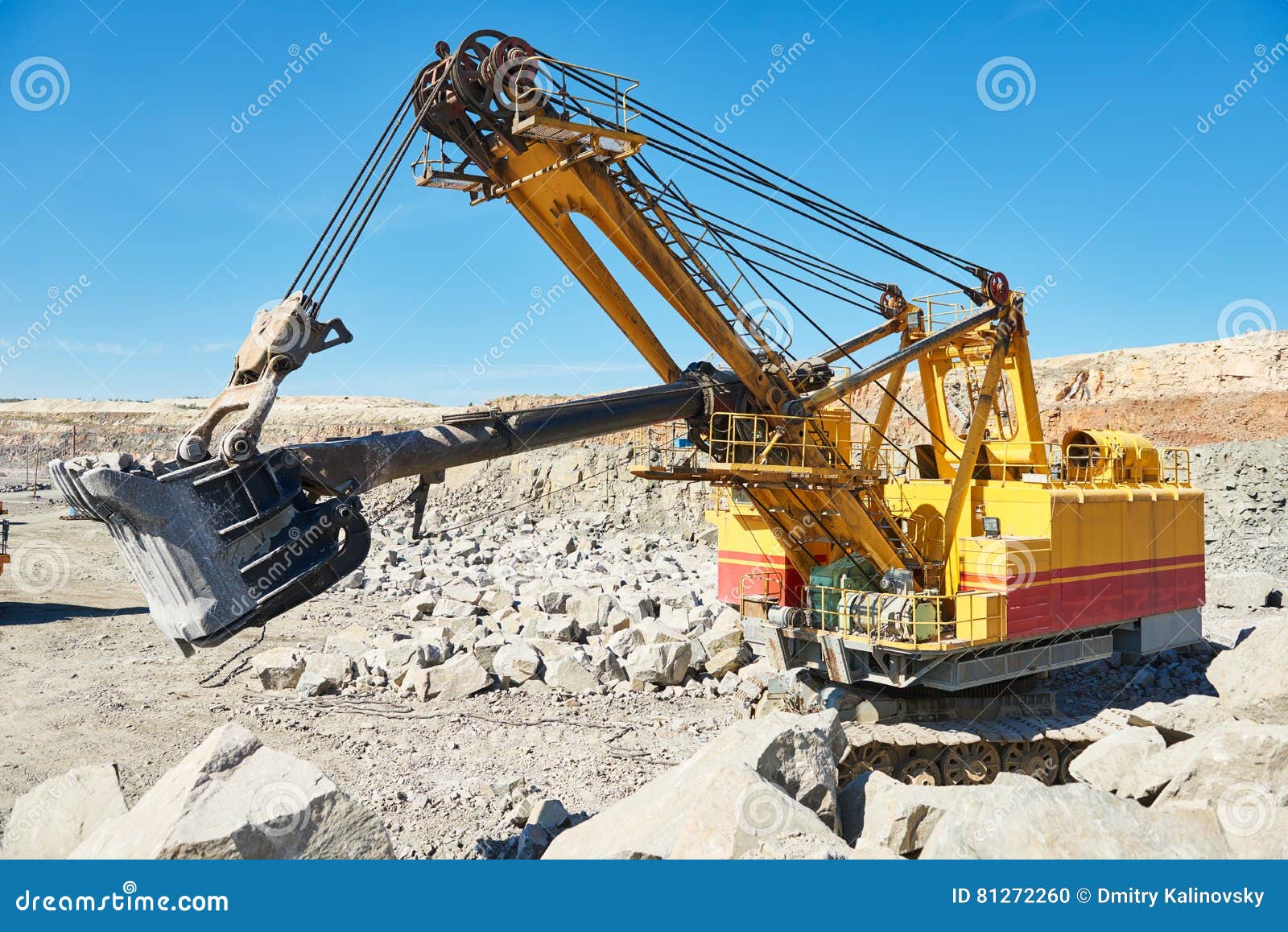 Excavator Works with Granite or Ore at Opencast Mining Stock Photo ...